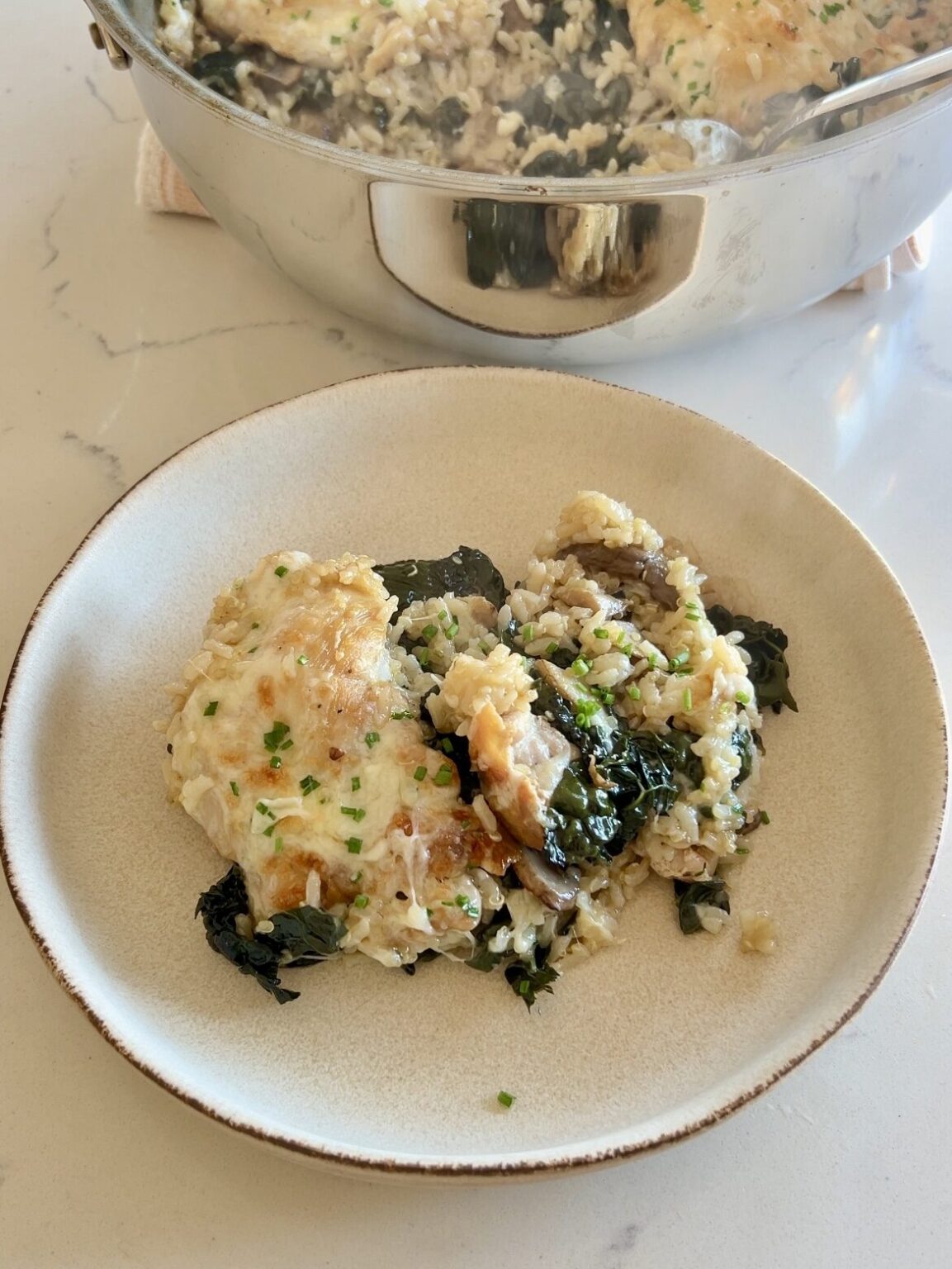 One Pot Creamy Mushroom Chicken and Rice Skillet - Everyday Delish